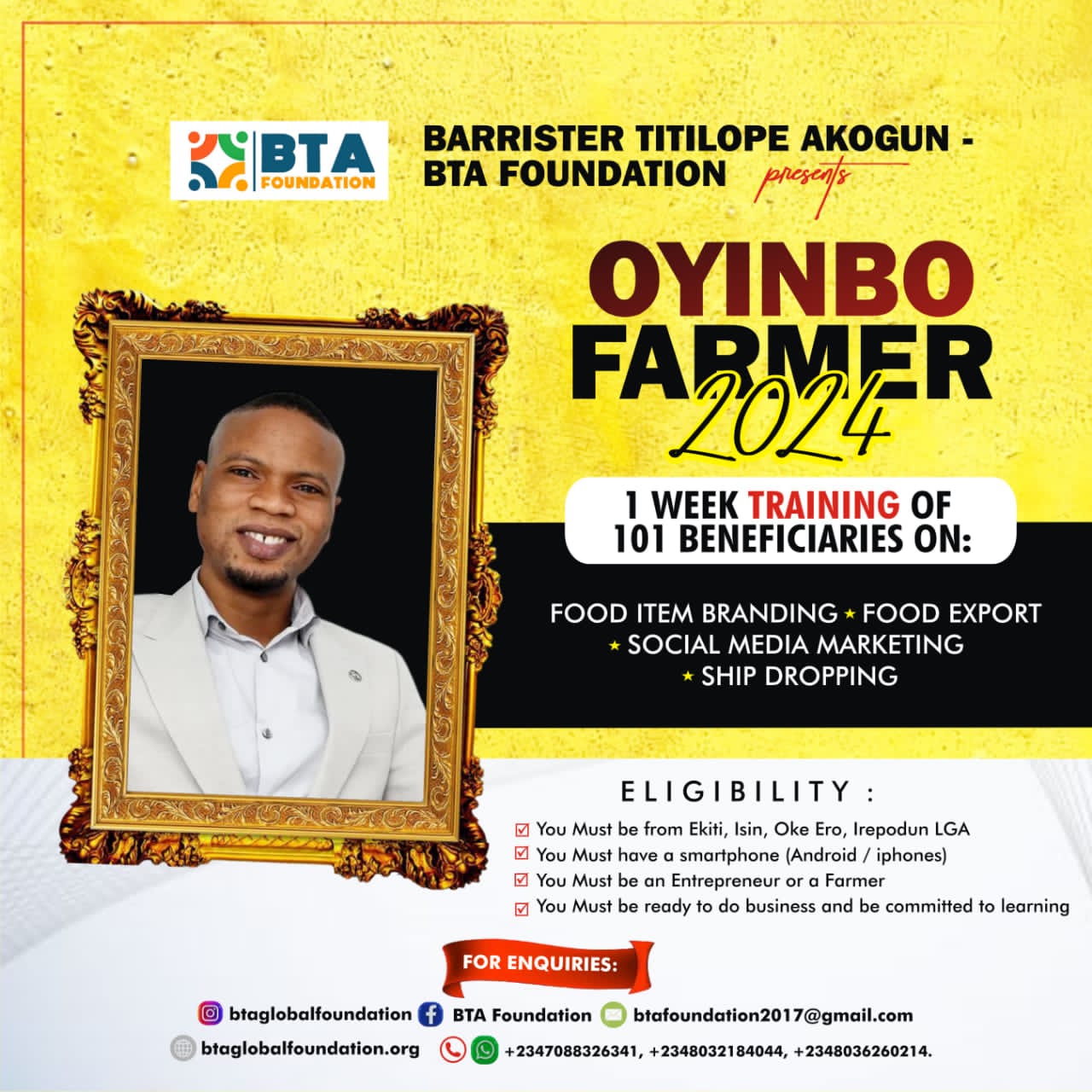 BTA Foundation "Oyinbo Farmer Scheme" Application Goes Live [APPLY HERE]