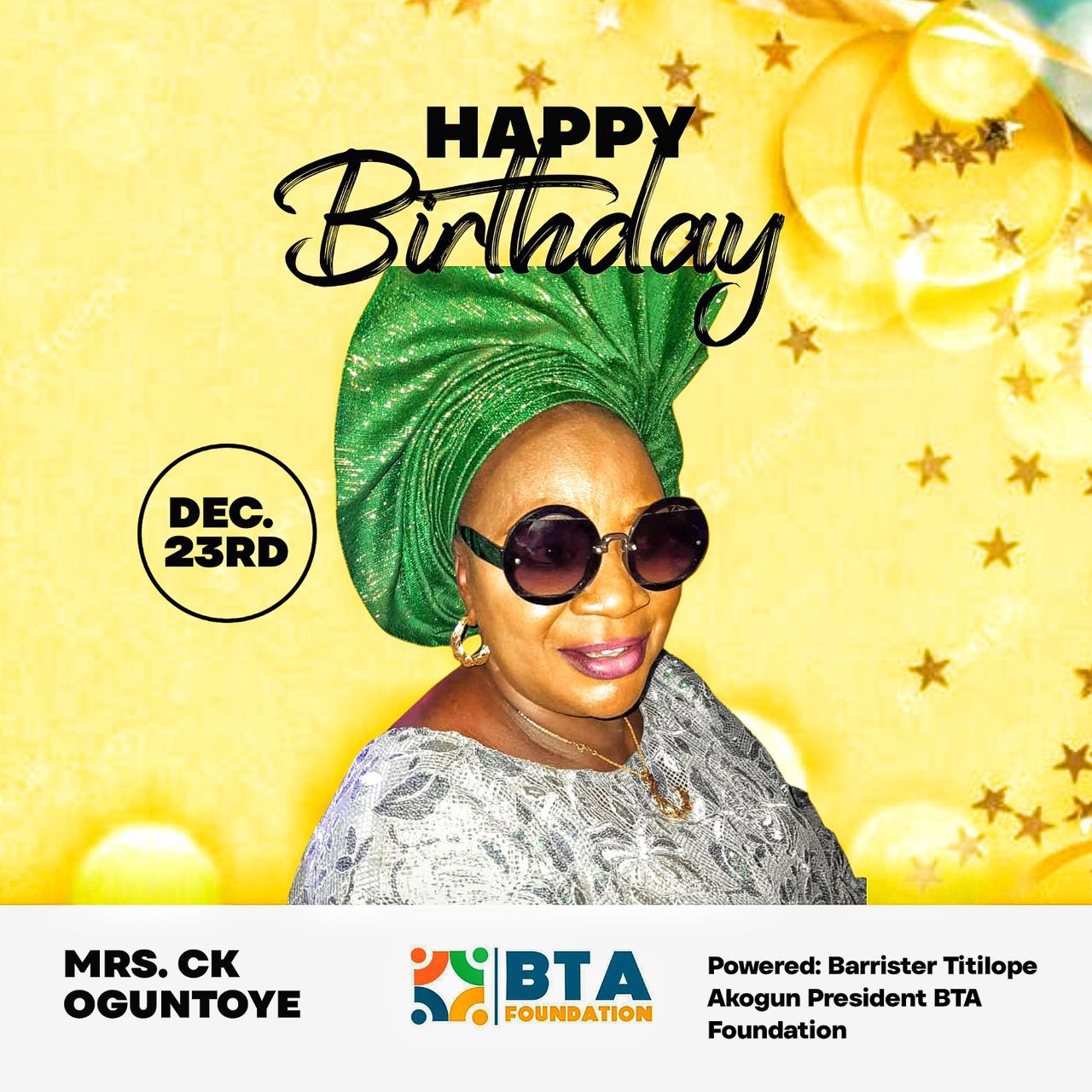 BTA Foundation Boss, Amofin Akogun Greets Mrs. CK Oguntoye On Birthday